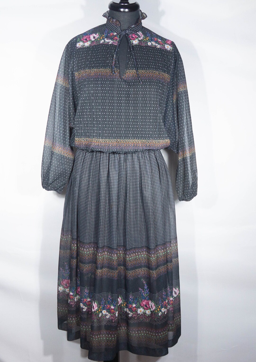 70s Dress Vintage Midi Boho Romantic Bohemian Retro Chic Lovely 1970's ...