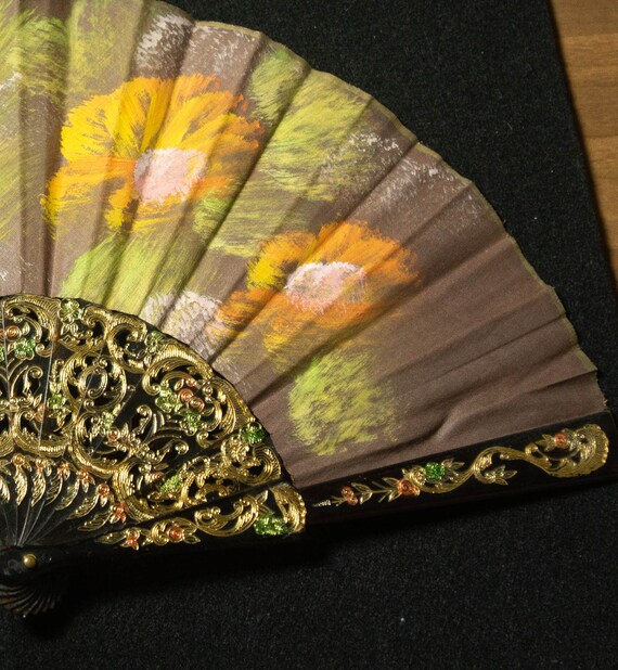 Vintage Hand Fan Folding Fan Art Decor Hand Painted F… - Gem