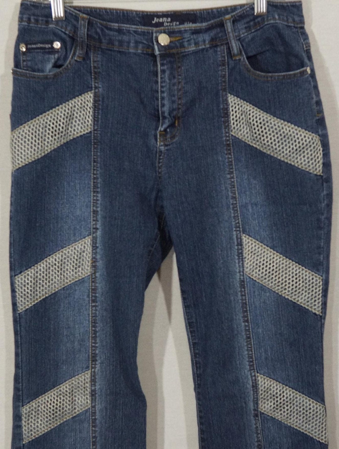 Vintage Party Jeans 90's Flared Jeans Mixed Fabric Denim Flares Mesh ...