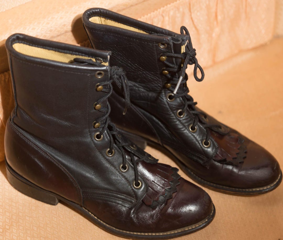 Vintage Laredo Boots Ankle Boots 80s Black & Deep Burgundy Leather Lace ...
