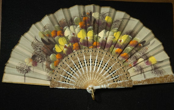 Vintage Hand Fan Folding Fan Art Decor Hand Painted F… - Gem