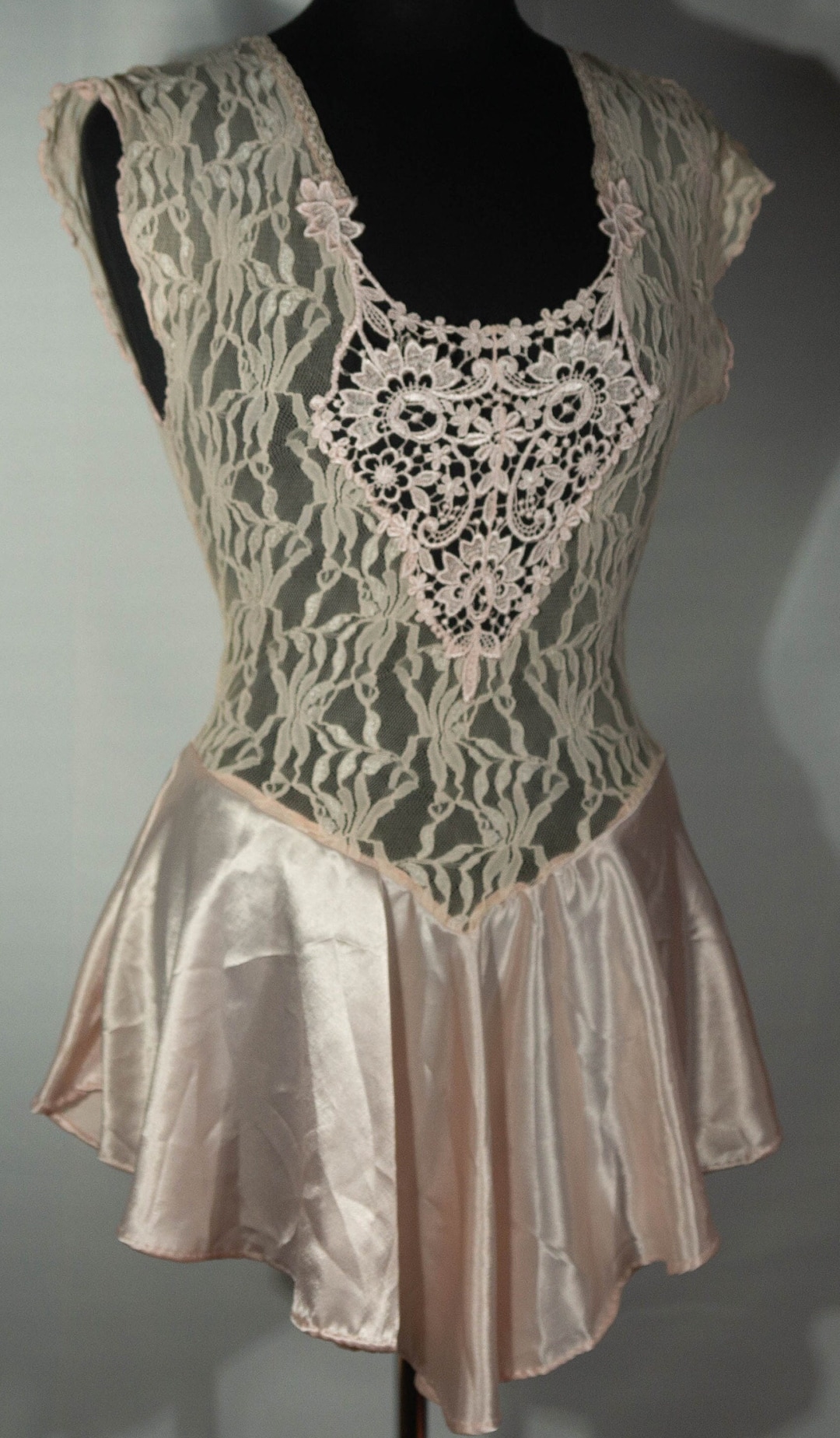 See Through Lace Lingerie Vintage Slip 1980's Teddy Drop Waist Ruffle ...