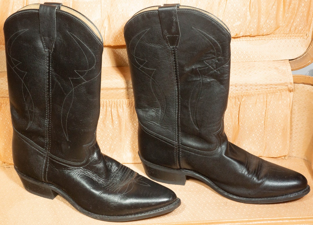 Vintage Cowboy Boots Black Rodeo Ranch Western Wear Black Short Heel ...