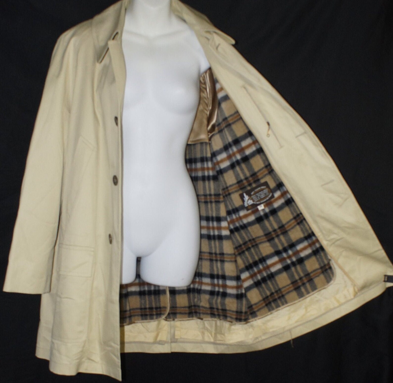 Vintage Overcoat Khaki Trench Coat Plaid Flannel Lined Harbor Master ...