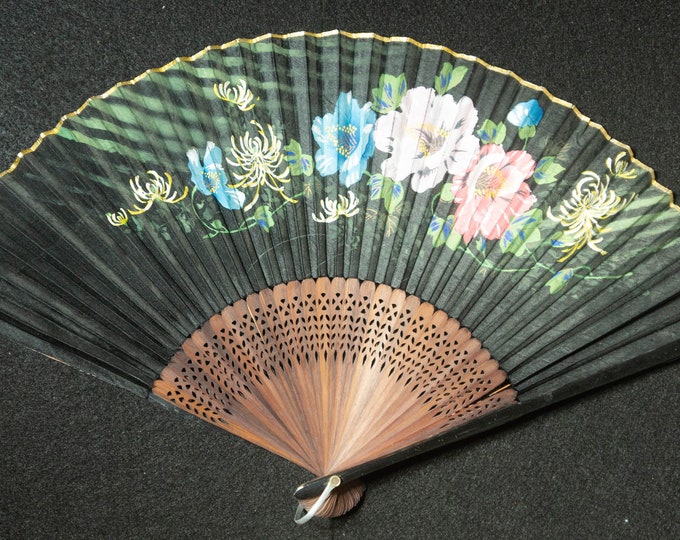 Vintage Hand Fan Folding Fan Art Decor Wooden and Hand Painted, AS ...