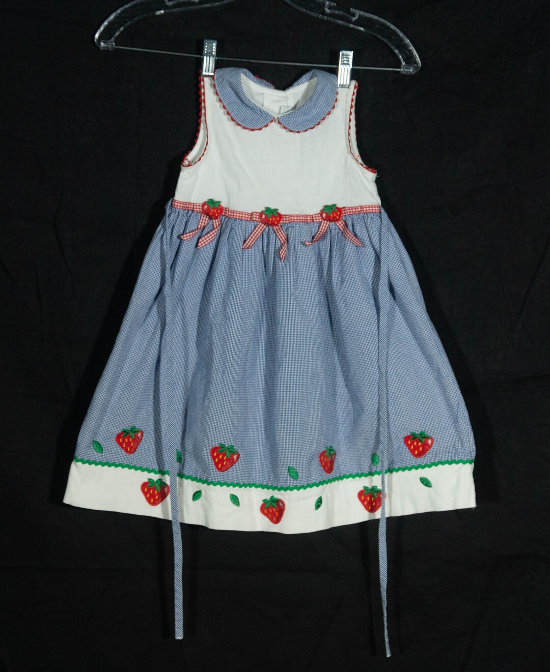 Vintage Girls Strawberry Dress: 1980s Gingham Plaid Appliqué, Size 5 - Etsy