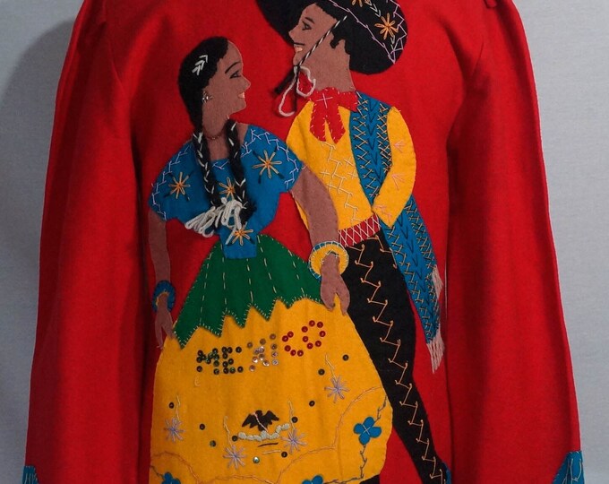 Vintage 1940s / 50s Mexican Tourist Wool Embroidered Artisan Red Jacket ...
