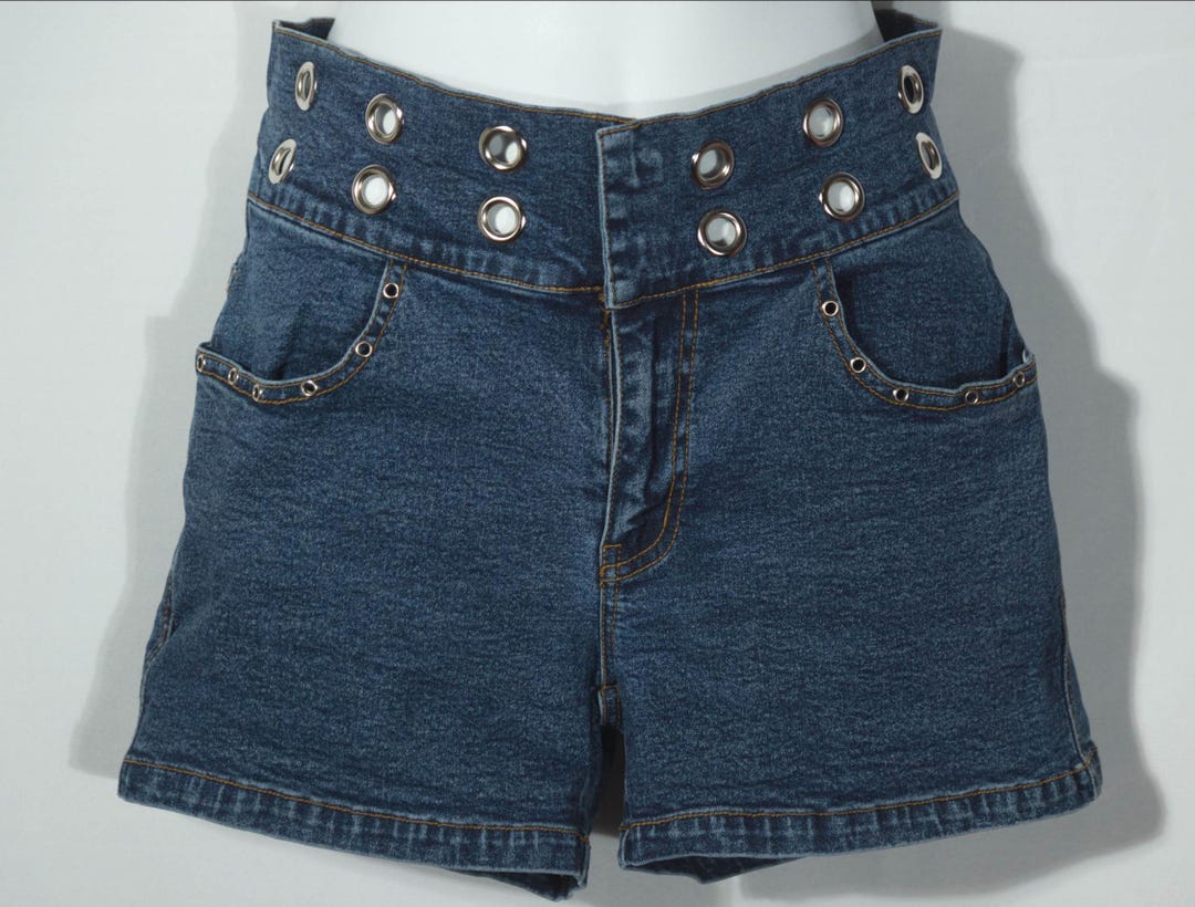 Vintage Shorts 90's Rave Jean Shorts Stretchy See Through Grommets ...