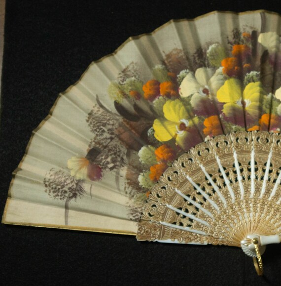 Vintage Hand Fan Folding Fan Art Decor Hand Painted F… - Gem
