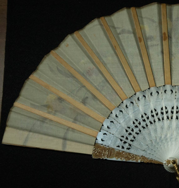 Vintage Hand Fan Folding Fan Art Decor Hand Painted F… - Gem