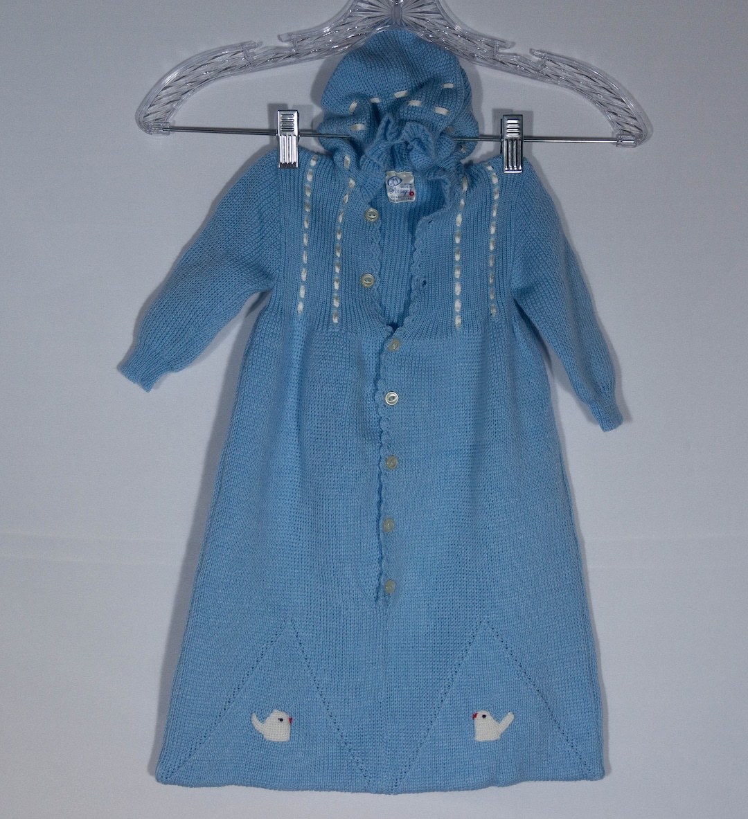 Vintage Baby Sweater Outfit 50s 60s Knit Sack W/ Hood Custom Made in ...