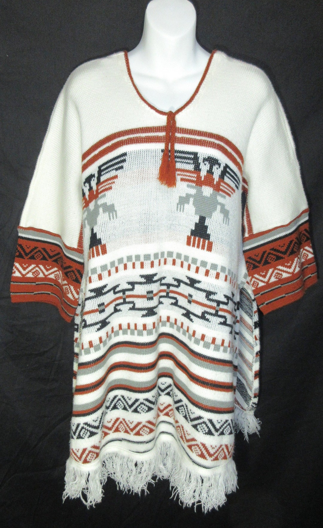 Vintage Thunderbird Sweater Southwestern 70s Boho Tunic Top Fringe ...