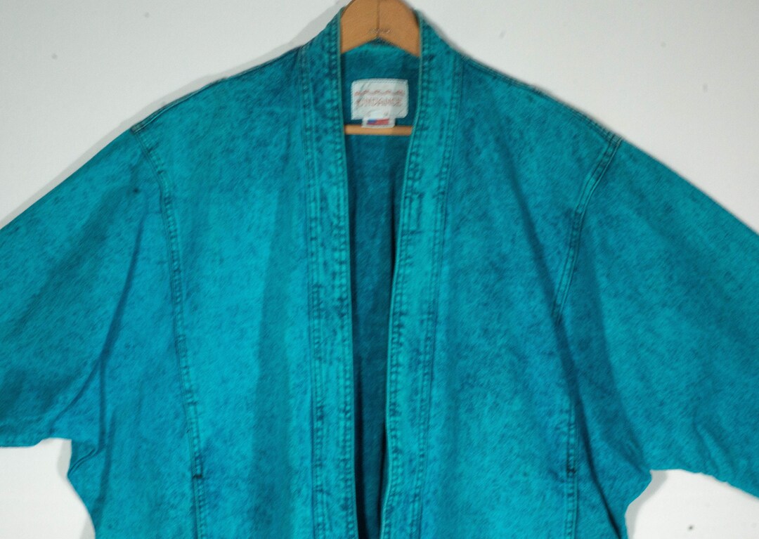 Vintage Turquoise Jean Jacket 80s Acid Washed Denim Baggy Coat ...