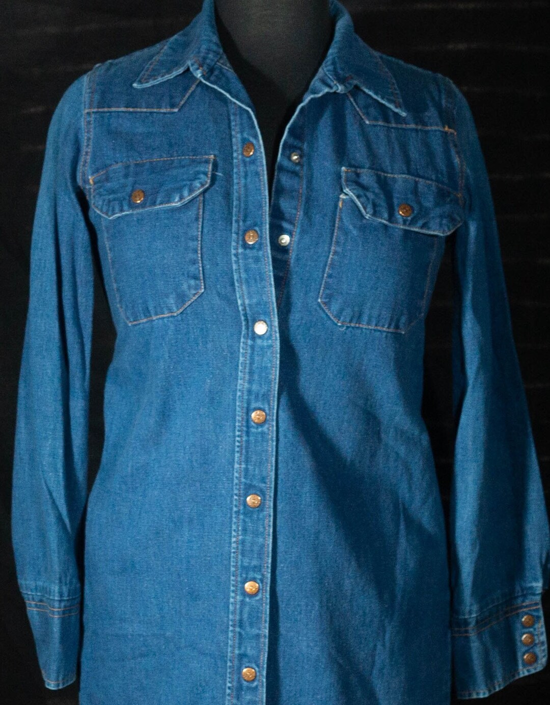 Vintage Jean Dress 70s SEARS Label Shirt Dress Snaps Denim Midi Boho ...