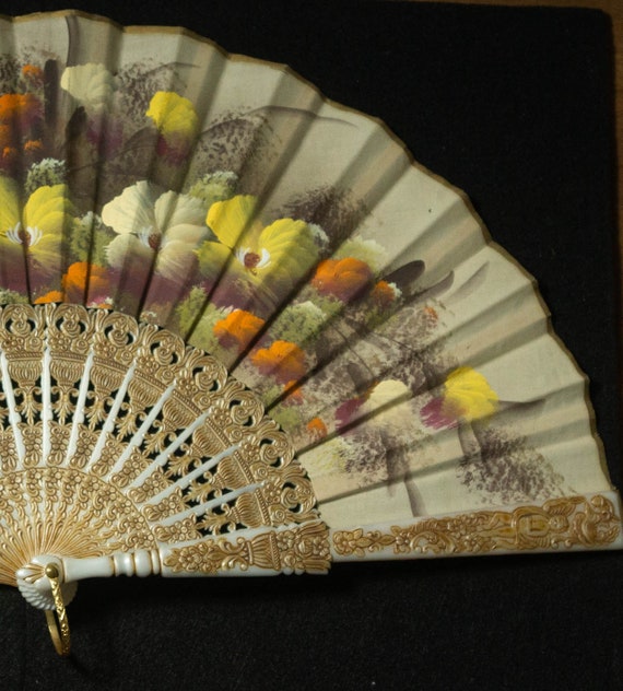 Vintage Hand Fan Folding Fan Art Decor Hand Painted F… - Gem