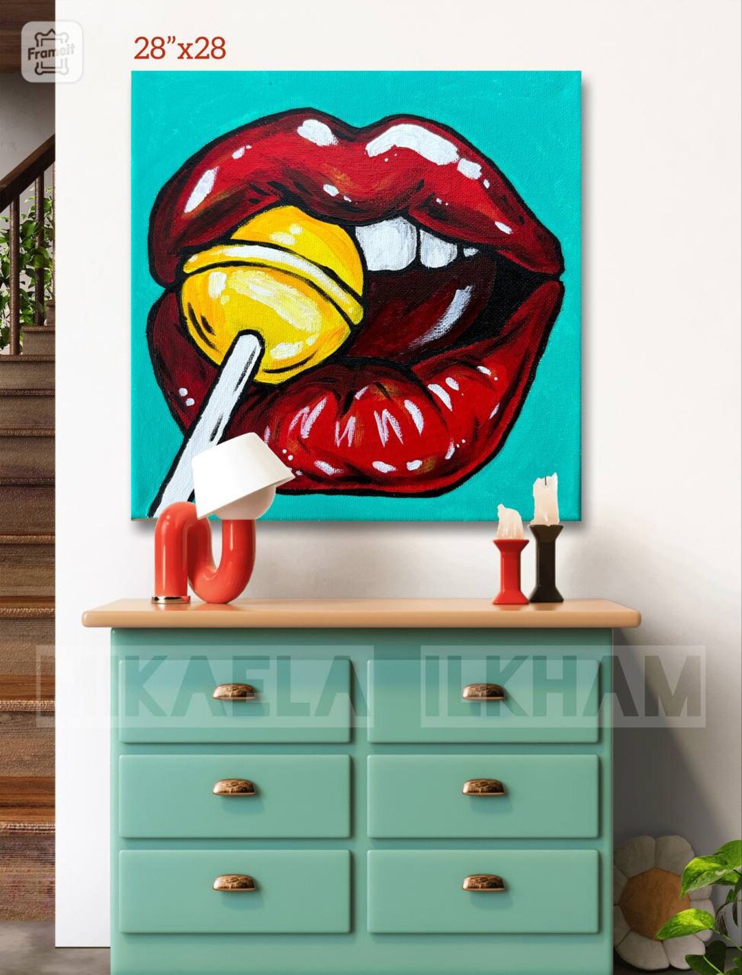 Original Acrylic Painting of Lips With a Lollipop Pop Art Painting ...