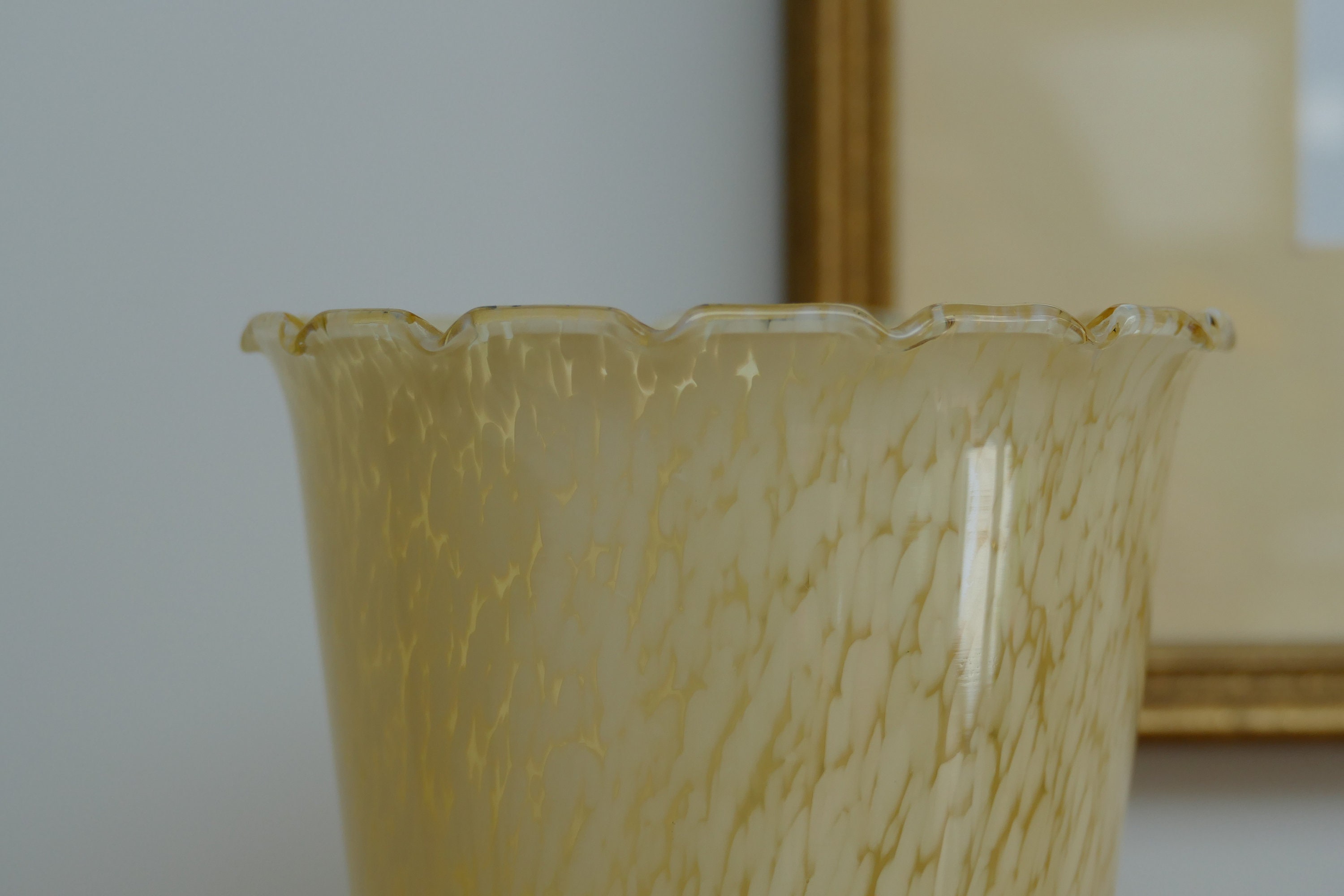 Vintage Yellow Mottled Glass Vase With Wavy Rim and Light Gold Trims - Etsy