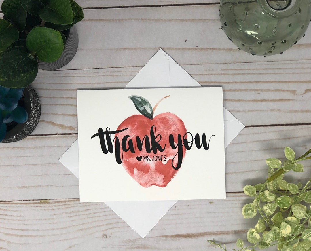 Apple Thank You Cards for Teachers – Watercolor Design, Personalized ...