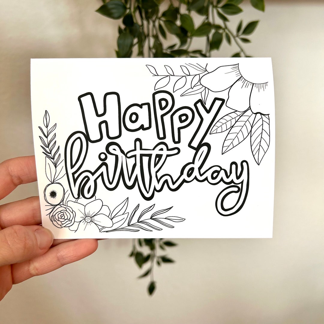 Color Your Own Happy Birthday Cards: Floral Design - Etsy
