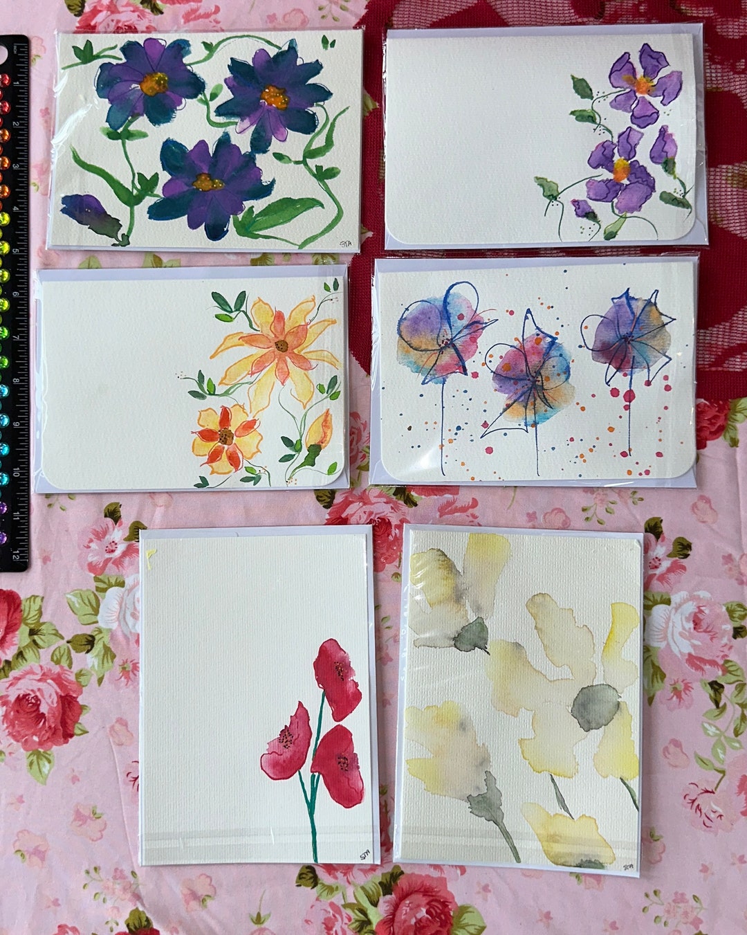 Set of 3 Floral Watercolor Hand Painted Note Cards With Envelopes - Etsy