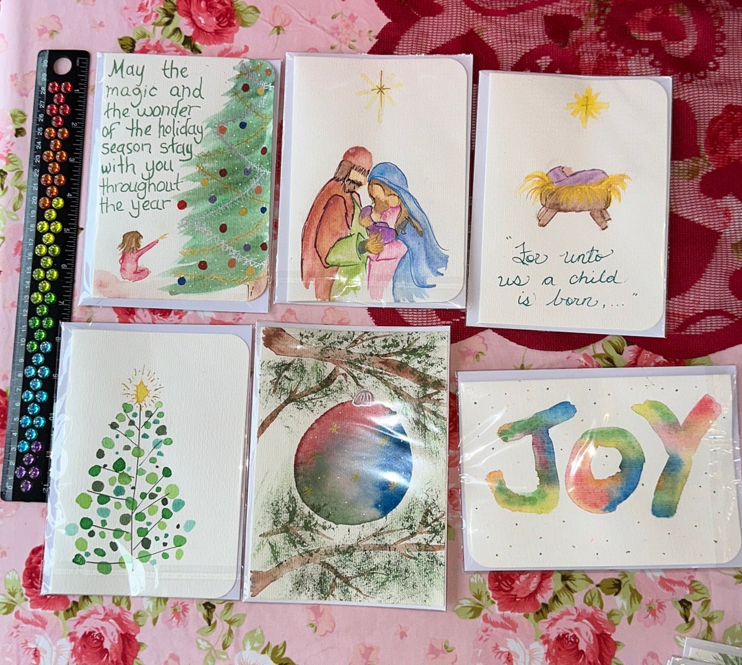 Set of 6 Hand Painted Watercolor Christmas Holiday Note Cards With ...