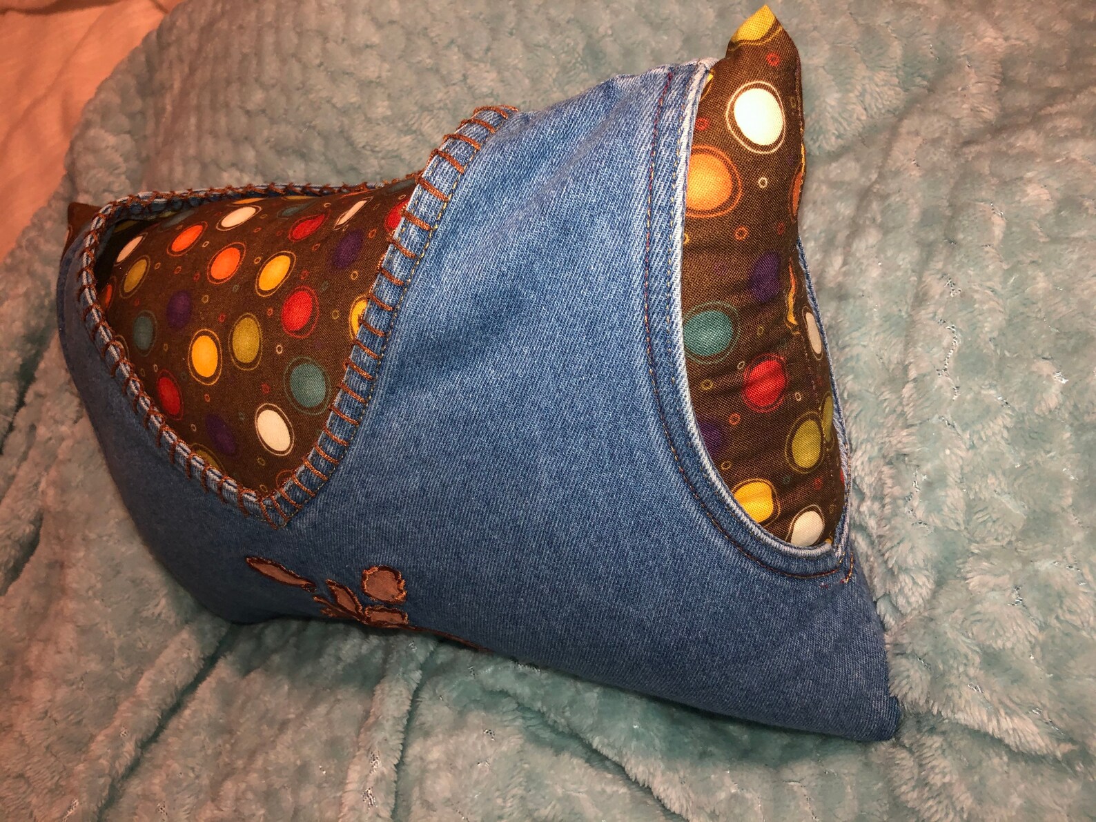 Handmade Denim Pillows With Pocket Dots Flowers - Etsy