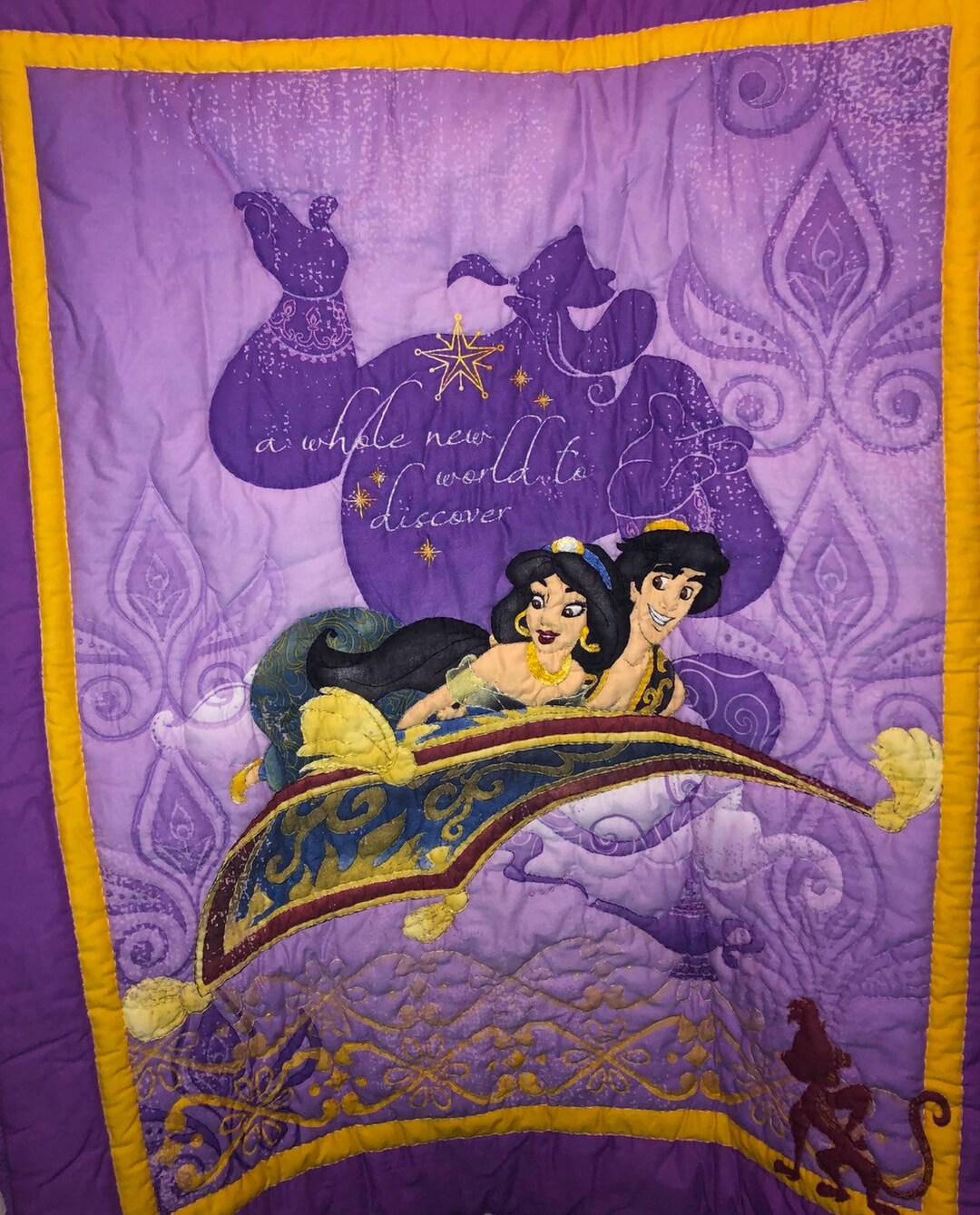 New Hand Quilted Lap Quilt of Disney's Aladdin With Jasmine and Genie ...