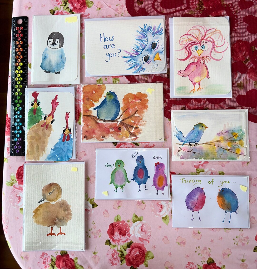 Set of 3 Watercolor Painted Bird Theme Note Cards With Envelopes Ducks ...
