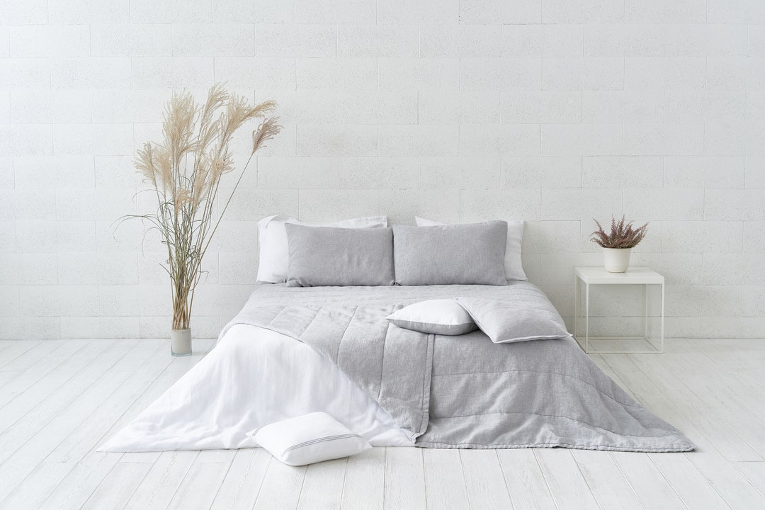 Linen Coverlet Caroline. Linen Bed Cover. Quilted Linen Blanket. - Etsy