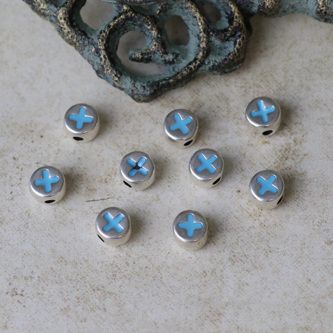 4 Silver Cross Bead for Thin Cord 1,5mm- Flat Metal Beads, Coin Beads ...