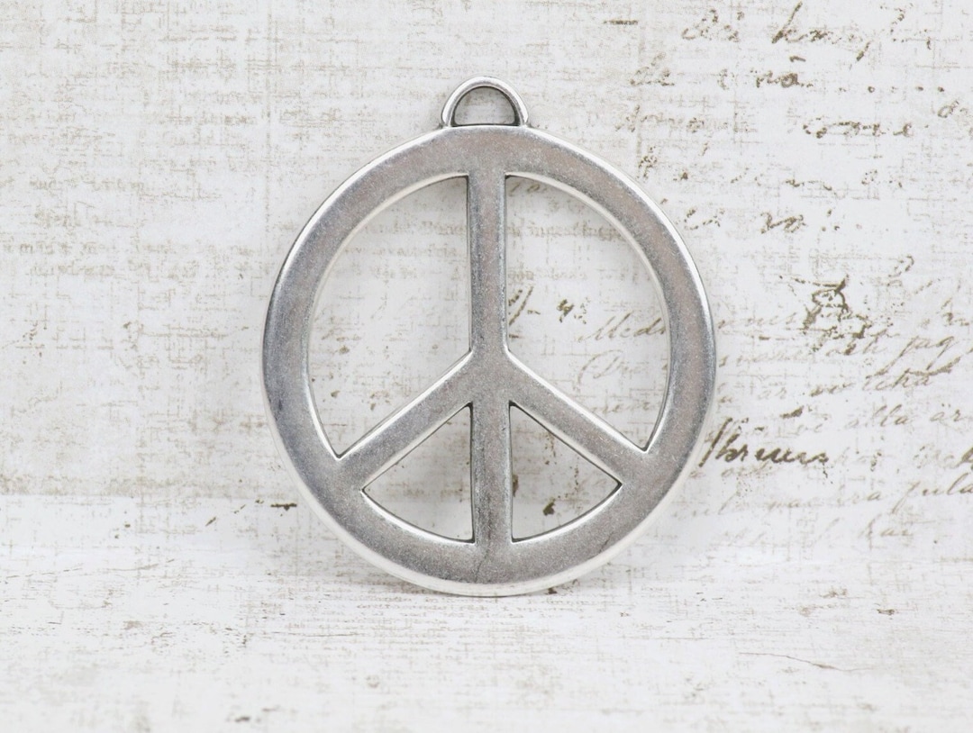 50mm Silver Peace Sign Pendant Unique Boho Jewelry Qty 1 - Etsy