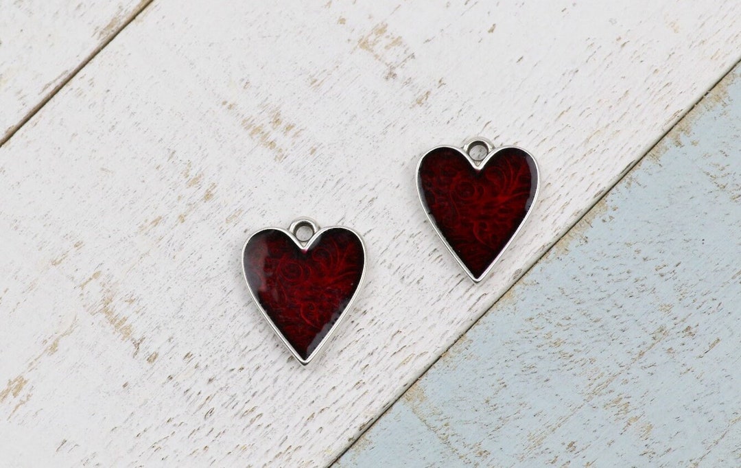 Enamel Heart Pendant-metal Red Heart-earring Making Supplies-qty 2 - Etsy