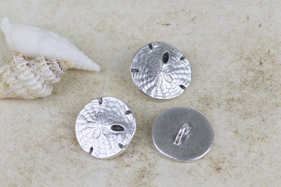 Sand Dollar Button, Sea Life Charm, 21mm, Fine Silver Plated Pewter ...