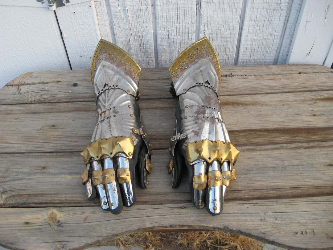 Hand Made Gothic Style Gauntlets With Pierced Brass Work. 15th C. - Etsy