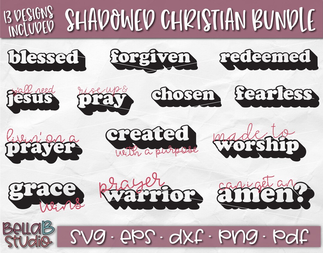 Christian Quotes SVG Bundle, Shadowed Svg, Retro SVG, Redeemed SVG ...