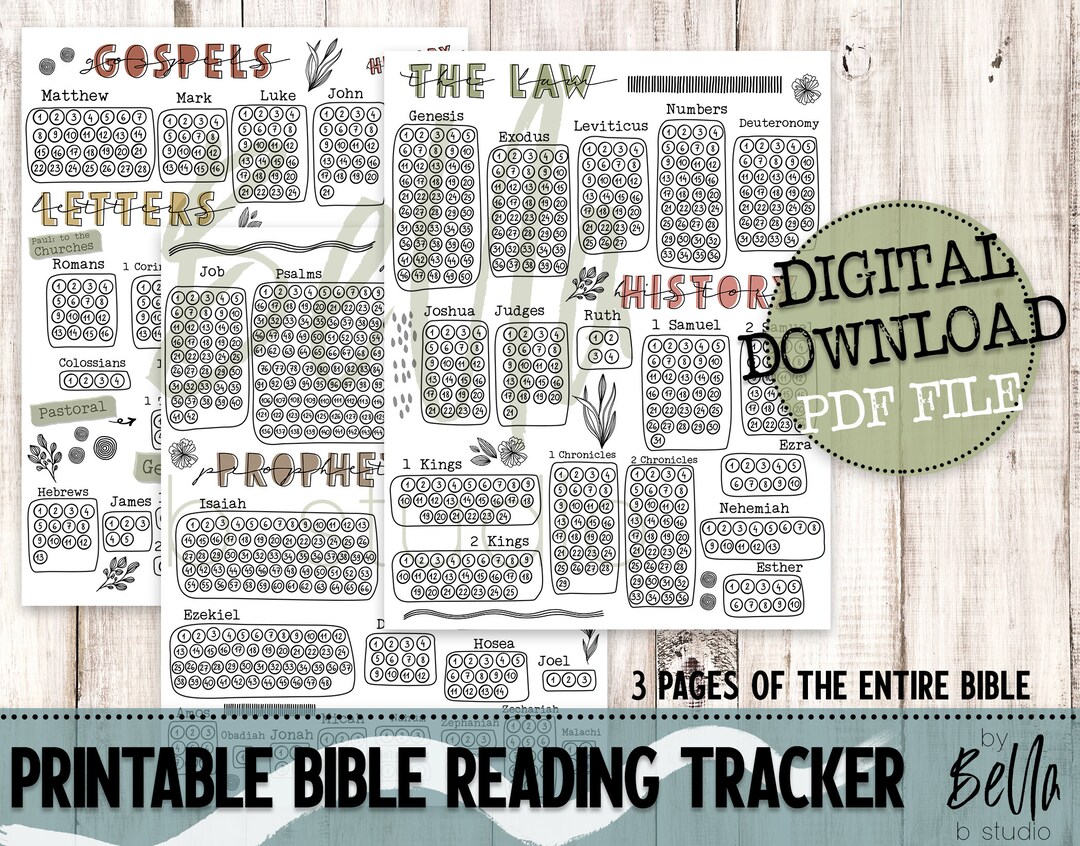 Minimalist Boho Bible Reading Tracker, Scripture Reading Tracker ...