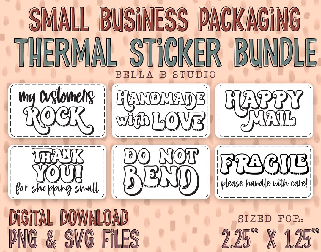 Retro Thermal Stickers PNG Bundle, Direct Thermal Sticker Digital ...