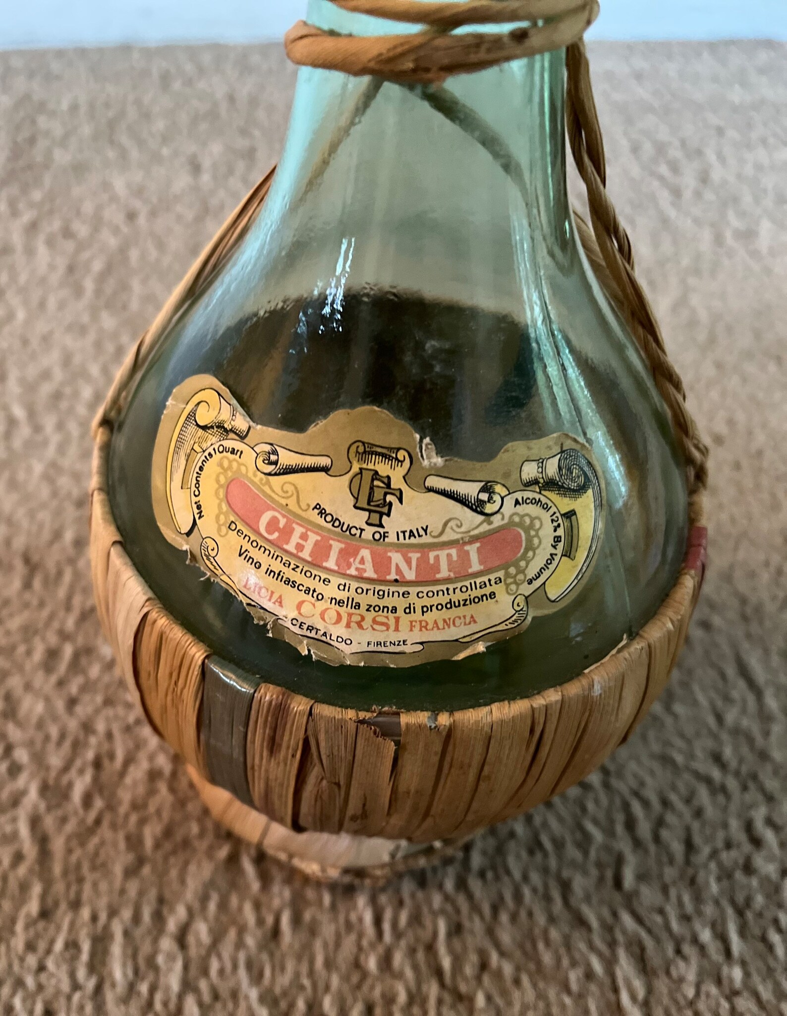 Vintage Wine Bottle Italy Chianti 1970 Long Neck Raffia Green - Etsy