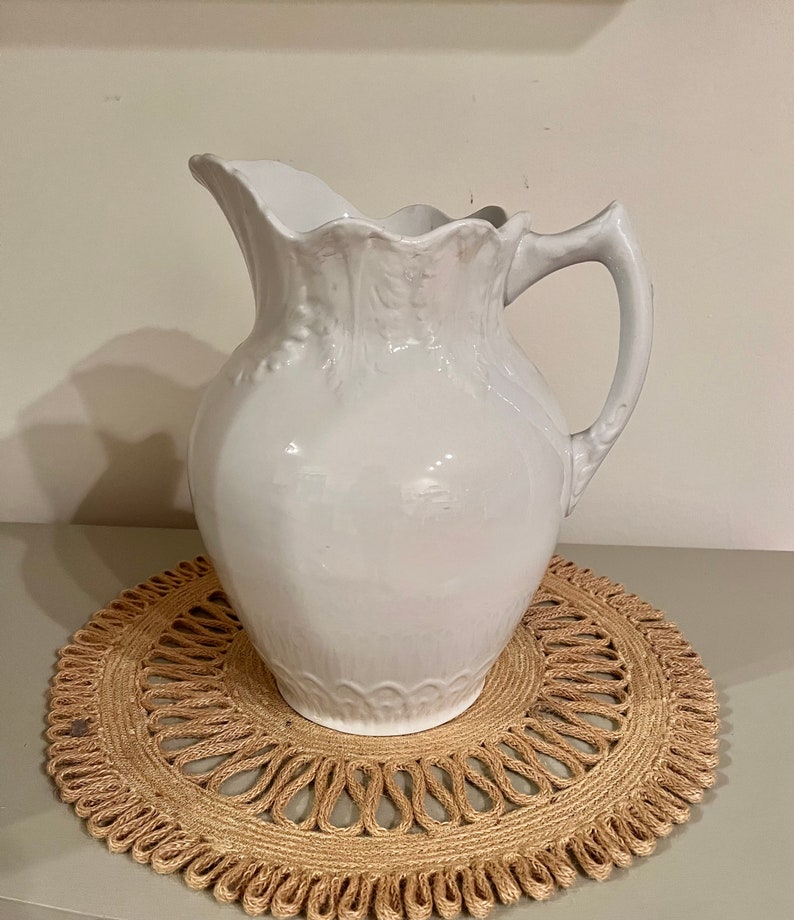 Large Antique 1800s White Ironstone Pitcher in the Virginia Pattern - Etsy