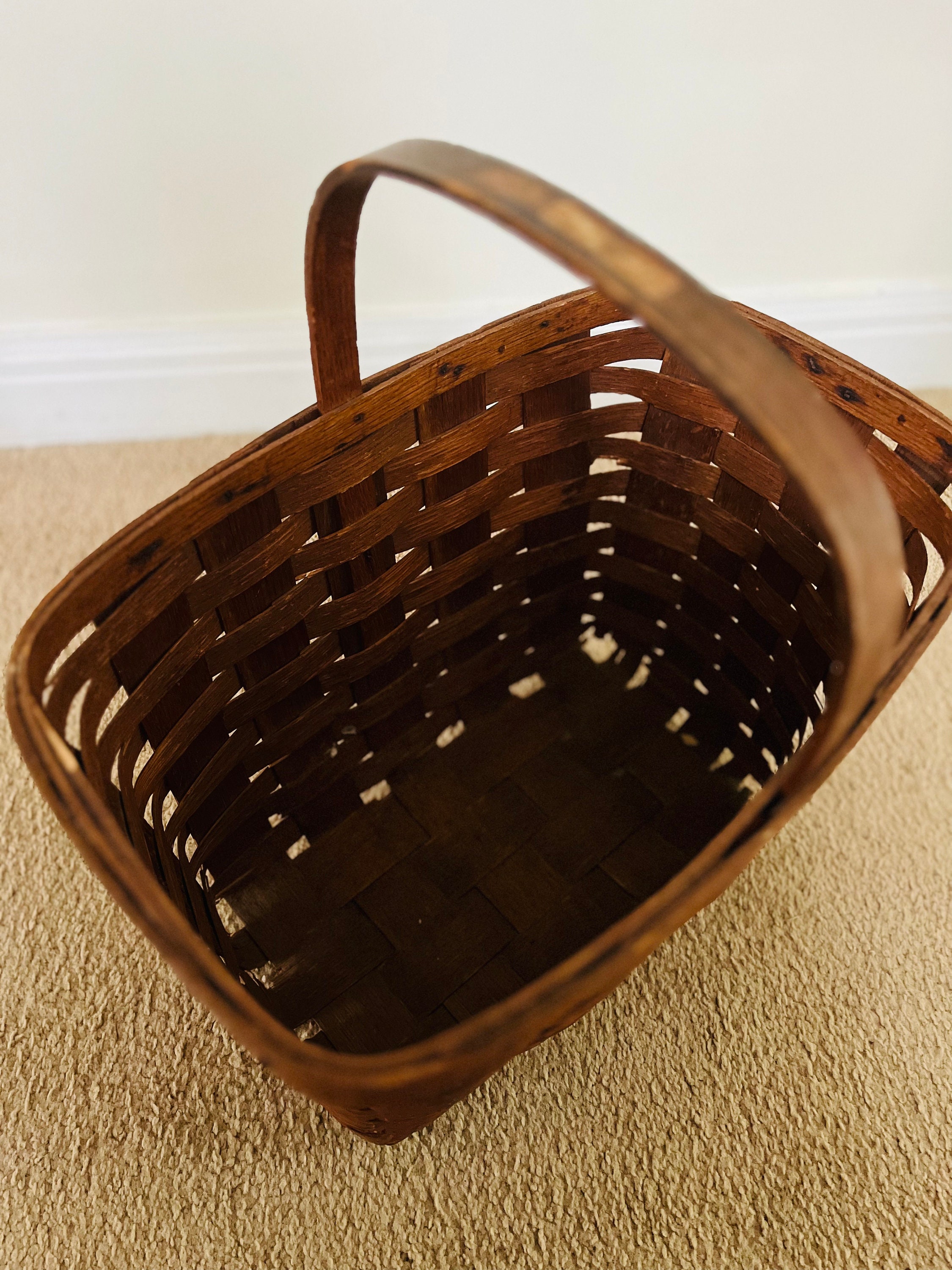 Vintage Primitive Splint Split Oak Woven Gathering Basket With - Etsy