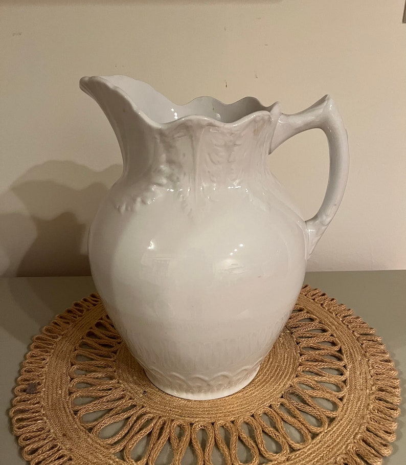 Large Antique 1800s White Ironstone Pitcher in the Virginia Pattern - Etsy