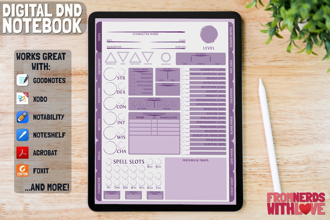 Digital Dnd Player Notebook, Dnd Character Sheet, Character Journal ...