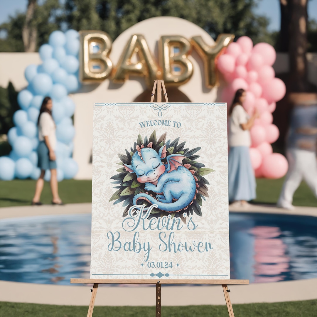 CUSTOMIZABLE Nerdy Baby Shower Welcome Poster Baby Dragon - Pink, Blue ...