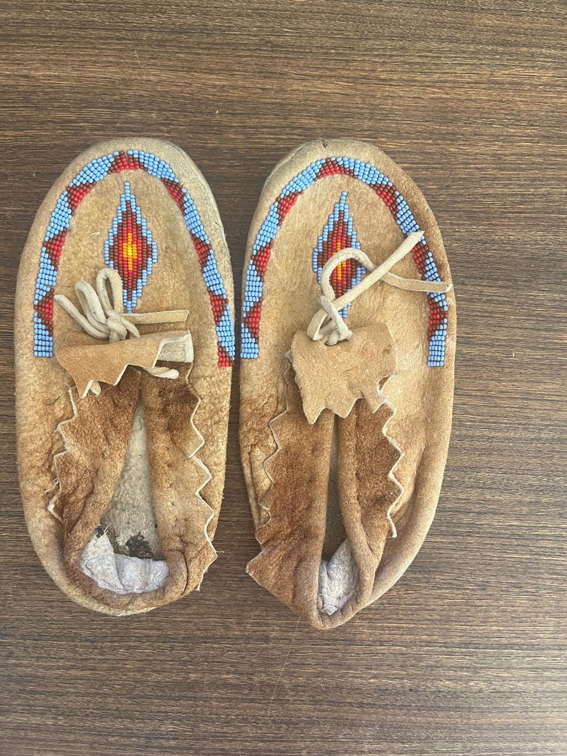 Vintage Handmade Native American Beaded Soft Leather Hide Moccasins - Etsy