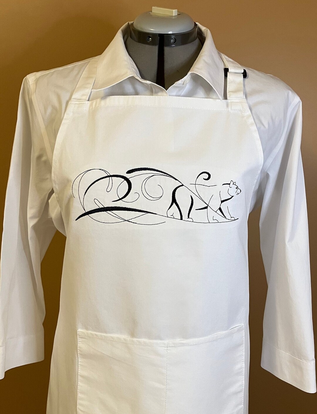 Swirling Windy Bear Embroidered White Cotton Apron - Etsy
