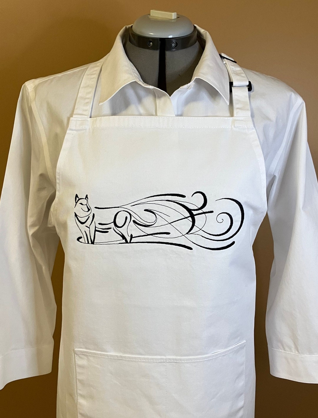 Swirling Windy Wolf Embroidered White Cotton Apron - Etsy