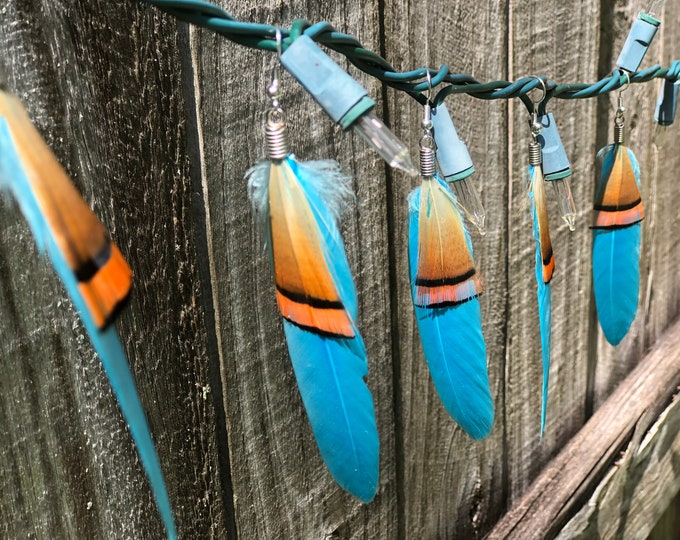 Long Narrow Blue Feather Earrings Real Feather Earrings - Etsy