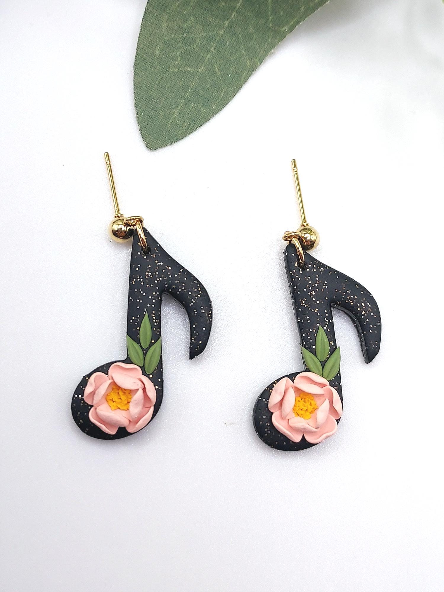 Handmade Music Note Earrings: Polymer Clay Flowers, Hypoallergenic - Etsy