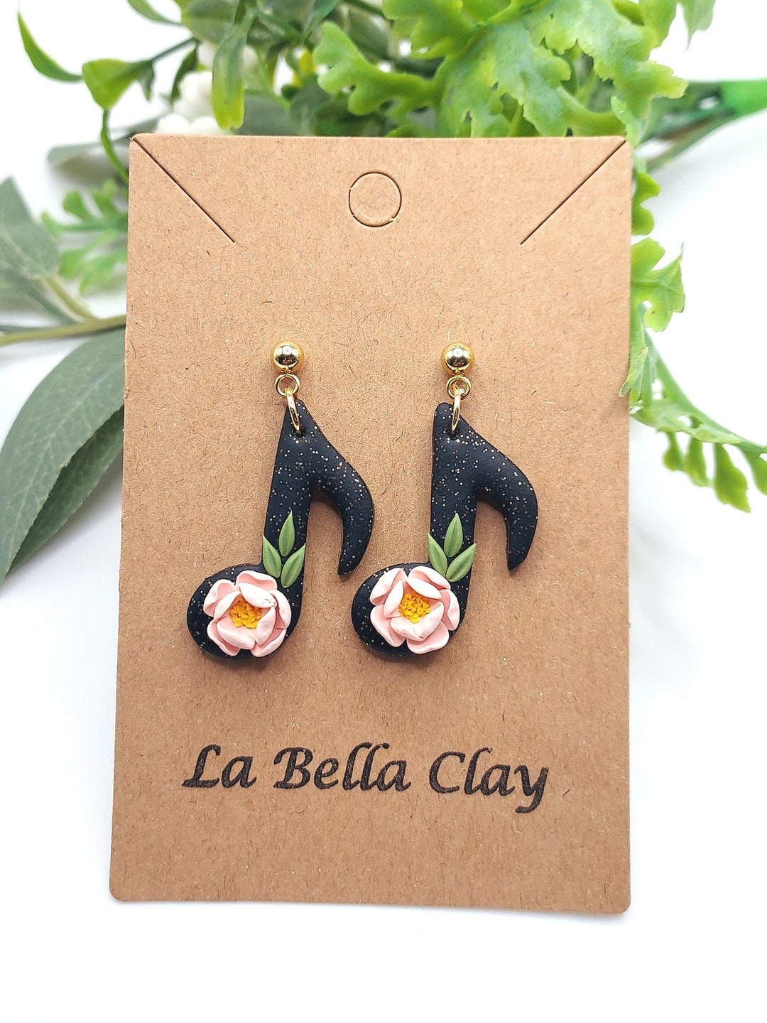 Handmade Music Note Earrings: Polymer Clay Flowers, Hypoallergenic - Etsy