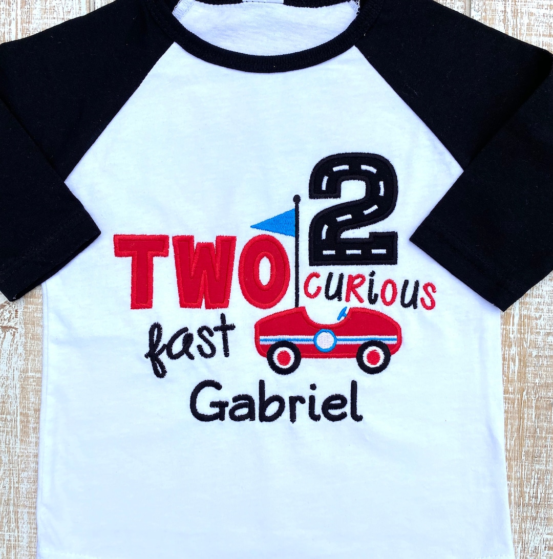 TWO Fast 2 Curious-birthday Race Car Embroidered T-shirt-any Color Car ...